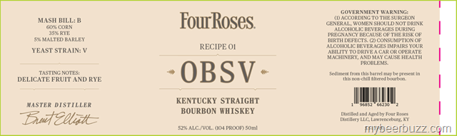 Four Roses OBSV Recipe 01 Kentucky Straight Bourbon Whiskey - My BeerBuzz