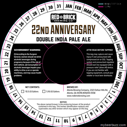 Red Brick - 22nd Anniversary Double IPA - My BeerBuzz