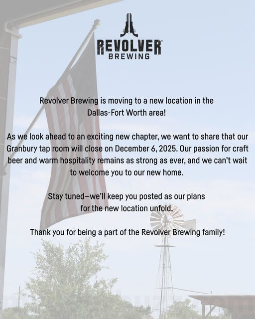 Revolver Brewing Announces Granbury Taproom Closure