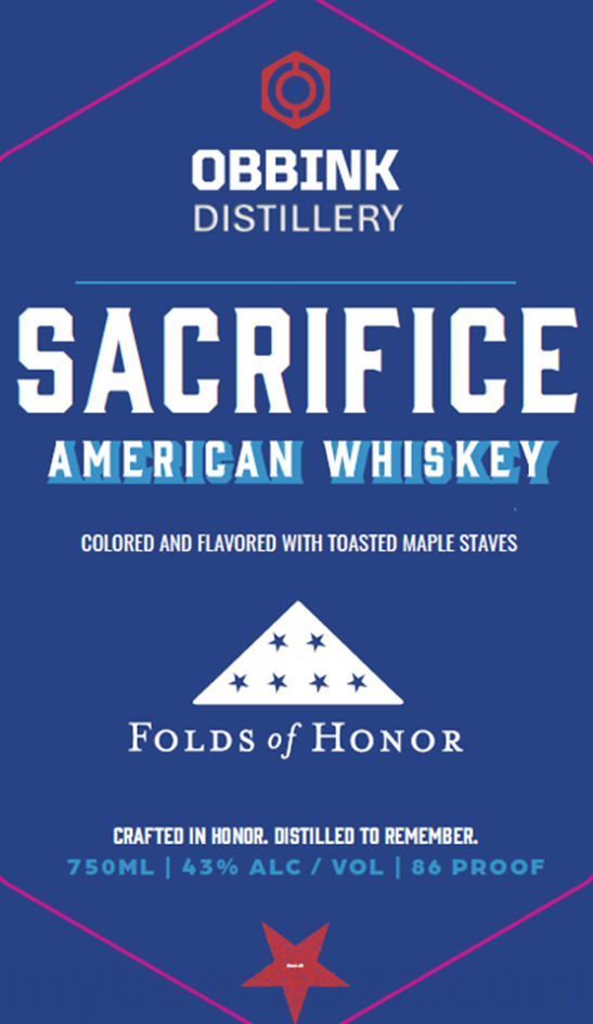 Obbink Distillery Sacrifice American Whiskey Folds Of Honor