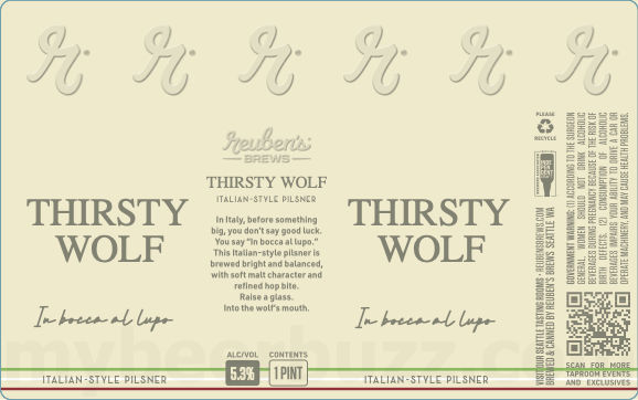 Reuben's Brews Adding Thirsty Wolf Italian-Style Pilsner - My BeerBuzz